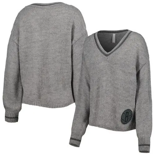 LUSSO Brooklyn Nets Scarletts Lantern Sleeve Tri-blend V-neck Pullover Sweater