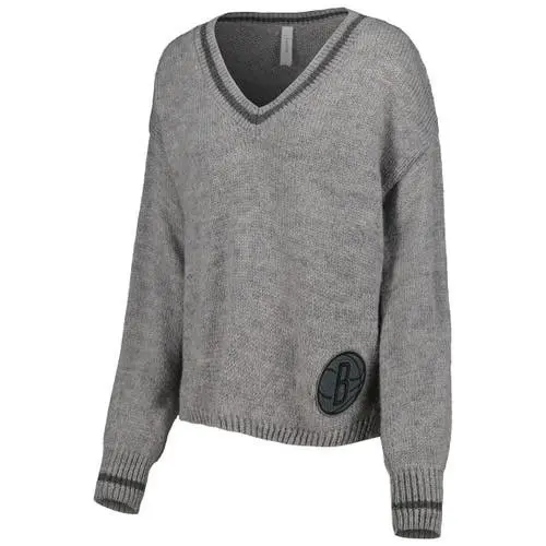 LUSSO Brooklyn Nets Scarletts Lantern Sleeve Tri-blend V-neck Pullover Sweater