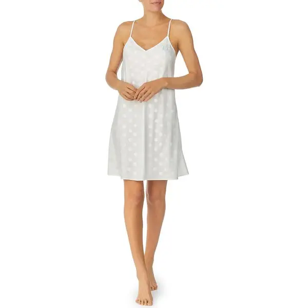Kate Spade New York Polka Dot Embroidered Stretch Satin Chemise - Winter White