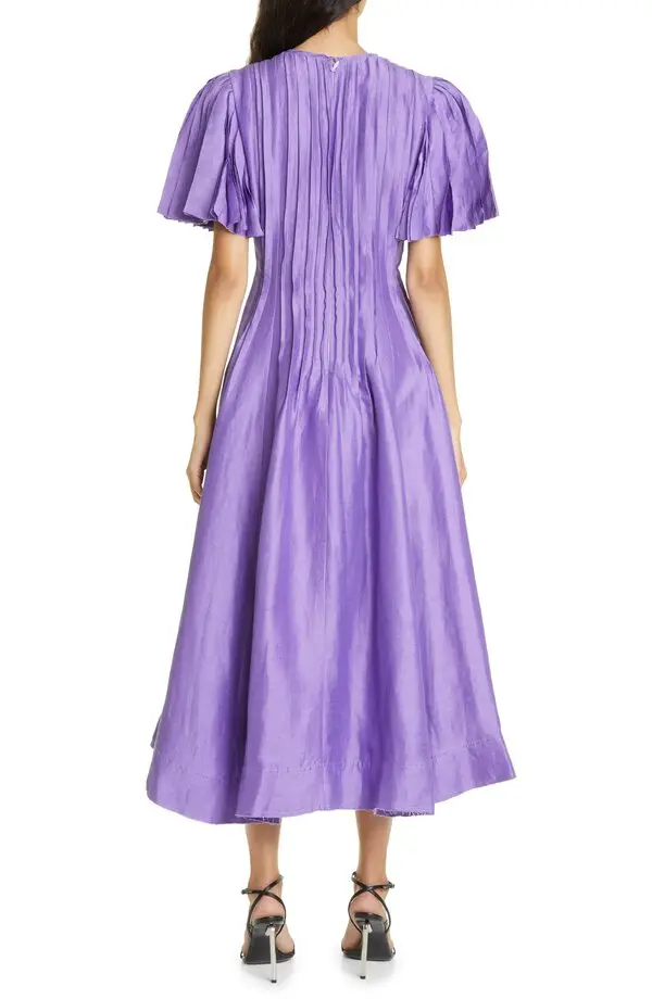 Aje Nova Pleated Linen Blend Midi Dress