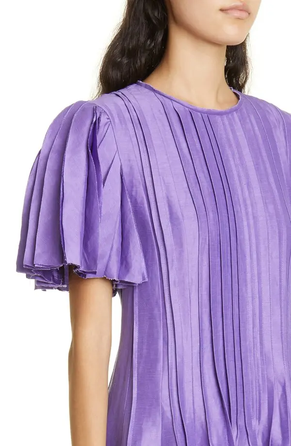 Aje Nova Pleated Linen Blend Midi Dress