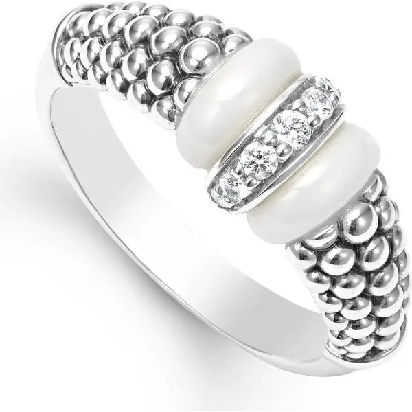 Lagos Ceramic Caviar Diamond Ring - Silver/diamond