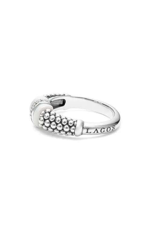 Lagos Ceramic Caviar Diamond Ring - Silver/diamond