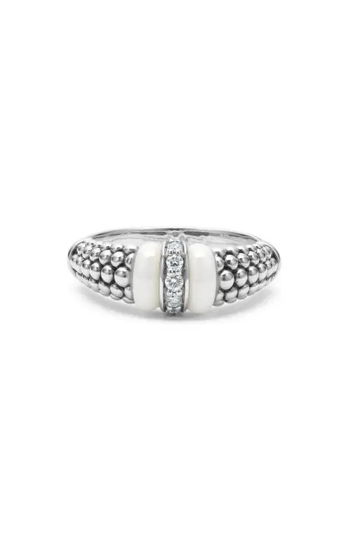 Lagos Ceramic Caviar Diamond Ring - Silver/diamond