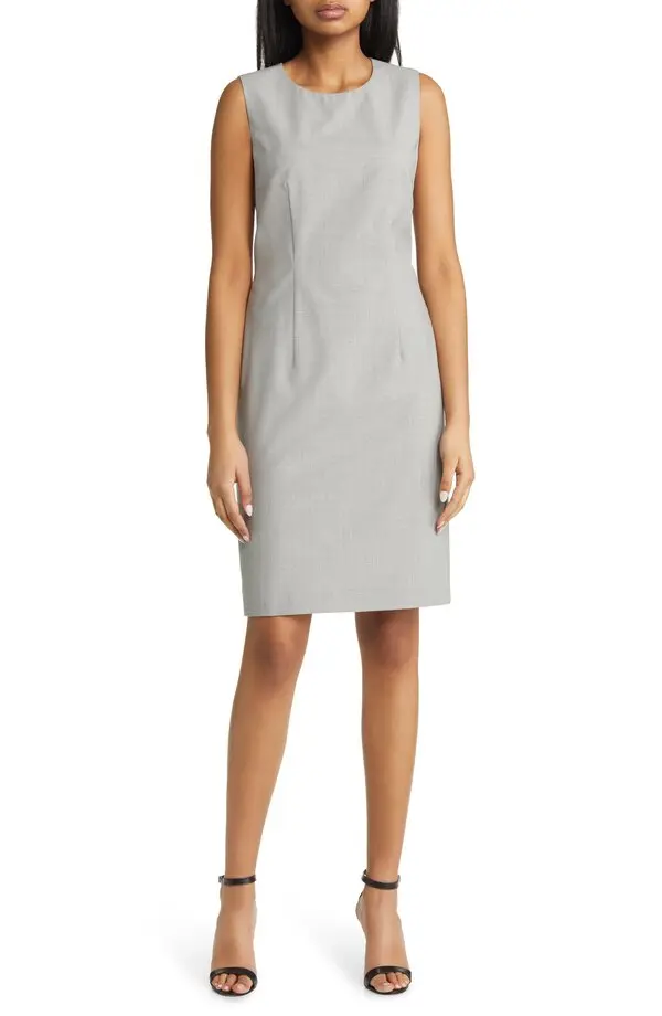 Boss Dirusa Sleeveless Wool Blend Sheath Dress In Tbd Grey - 60% Off