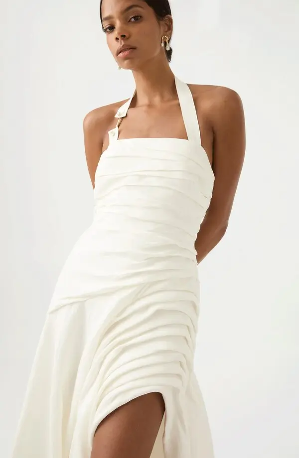 chinese dress ladies Linen Blend Asymmetric Halter Maxi Dress main image 1