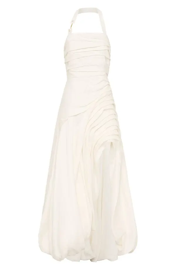 high neck halter dress white Serene White Satin Halter Neck Mini Dress - US 12 main image 1