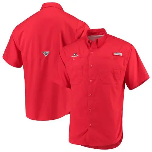 Columbia Georgia Bulldogs Team Pfg Tamiami Omni-shade Button-down Shirt - Red