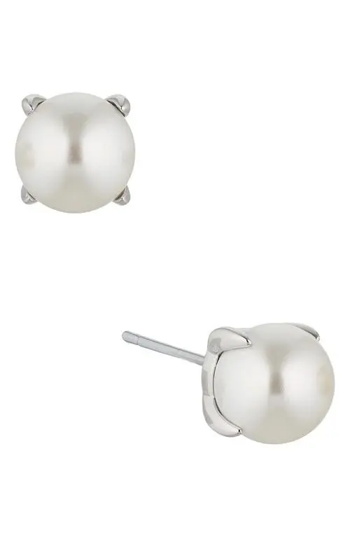 Nadri Imitation Pearl Stud Earrings - Rhodium/pearl