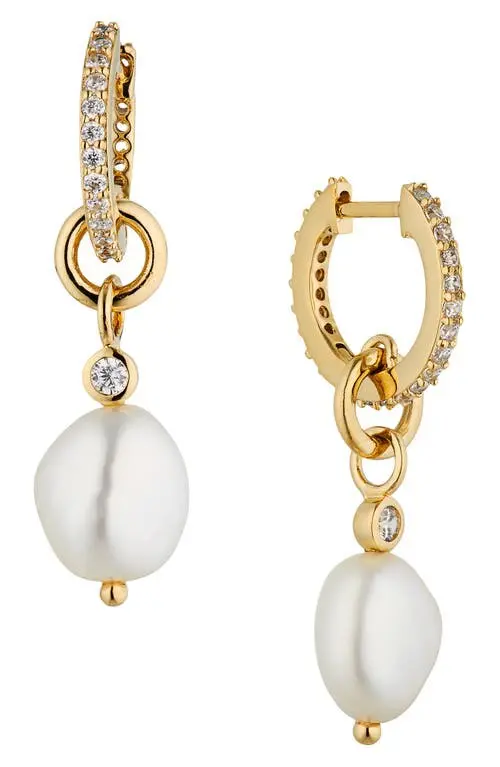 Nadri Pearl Huggie Drop Earrings - Gold/ Pearl