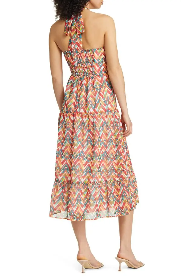 Sam Edelman Geo Print Halter Maxi Dress - Coral Multi | Editorialist