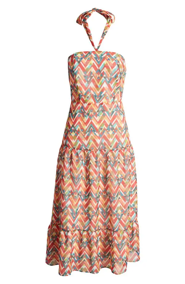 Sam Edelman Geo Print Halter Maxi Dress - Coral Multi | Editorialist
