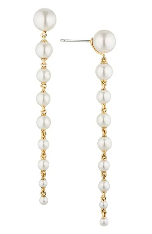 Nadri Imitation Pearl Linear Drop Earrings - Gold With Pearl