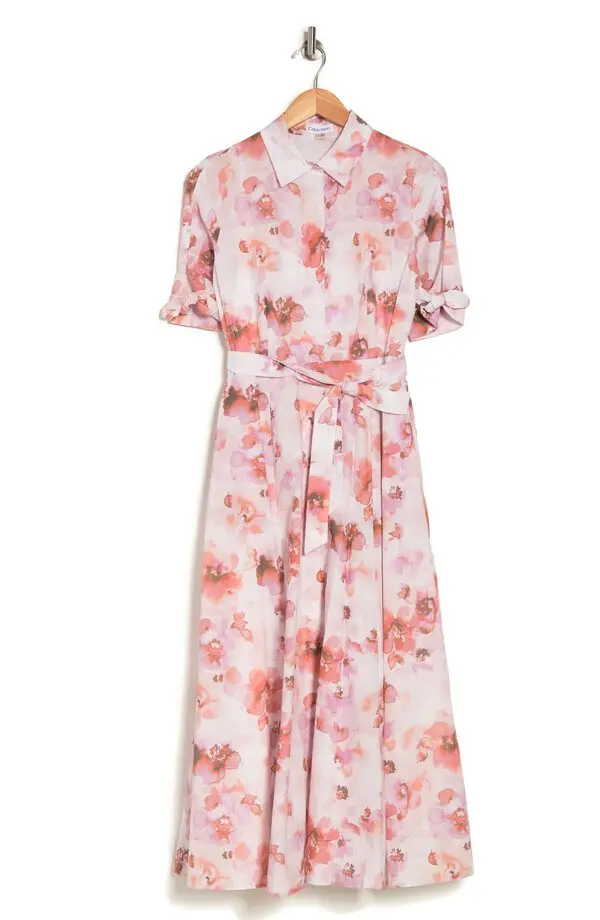 Calvin Klein Floral Cotton Maxi Shirtdress - Blush Multi | Editorialist