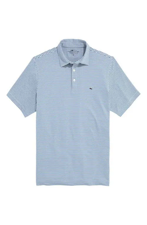 Vineyard Vines Stripe Sankaty Short Sleeve Performance Polo - Shell Gray/moonshine