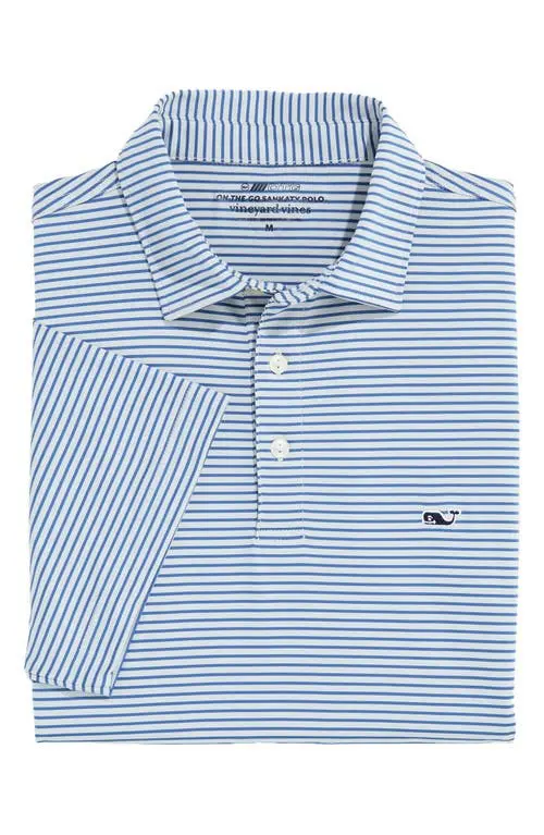 Vineyard Vines Stripe Sankaty Short Sleeve Performance Polo - Shell Gray/moonshine