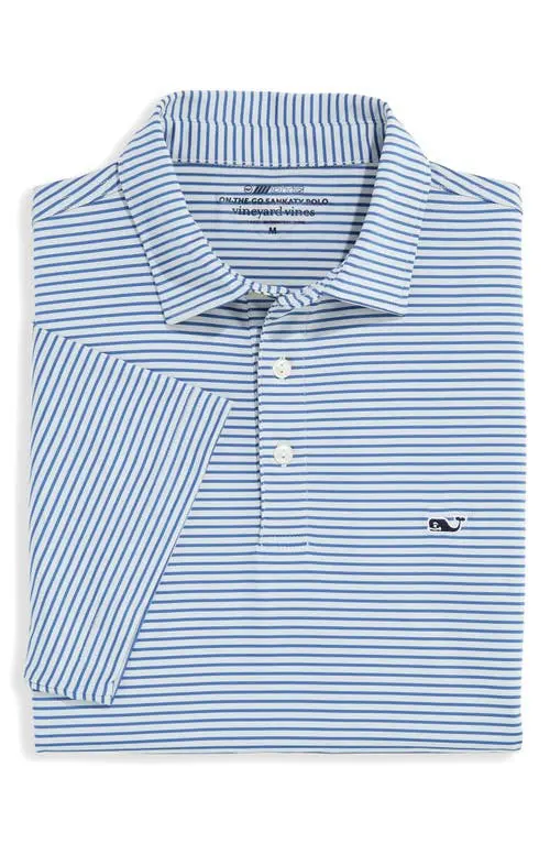 Vineyard Vines Stripe Sankaty Short Sleeve Performance Polo - Shell Gray/moonshine