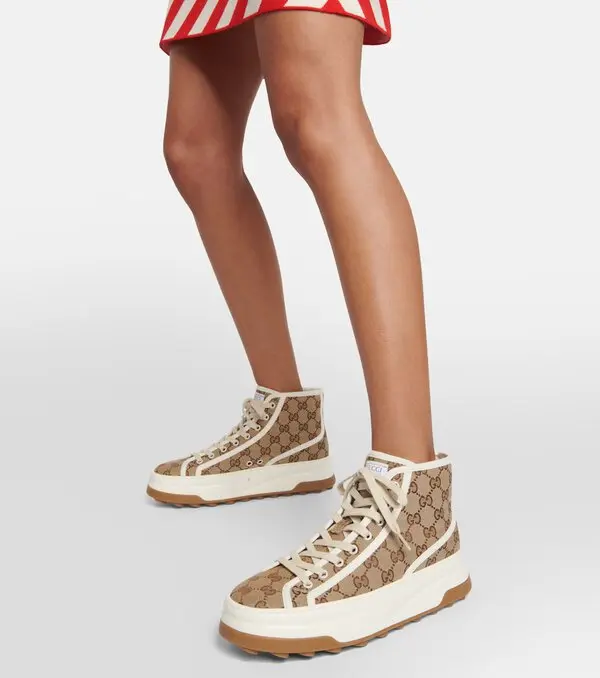 Gucci Brown Beige GG Canvas High-Top Sneakers Gucci Gg Web Canvas High-Top Sneaker – Bluefly main image 3