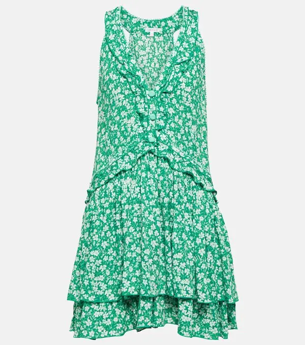 Poupette St Barth Mae Floral Ruffle-trimmed Minidress - Green