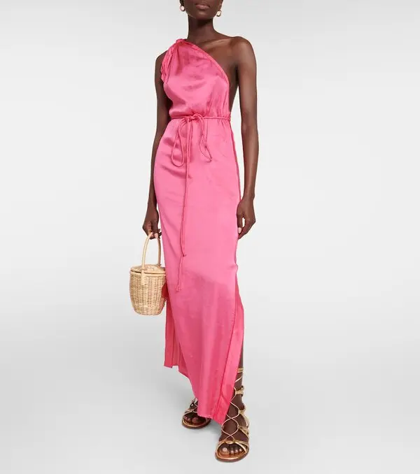Poupette St Barth Isabelle One-shoulder Satin Kaftan - Pink