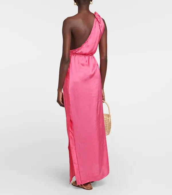 Poupette St Barth Isabelle One-shoulder Satin Kaftan - Pink
