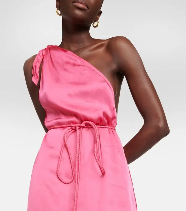 Poupette St Barth Isabelle One-shoulder Satin Kaftan - Pink