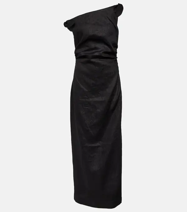 SIR. One-shoulder Linen Maxi Dress - Black