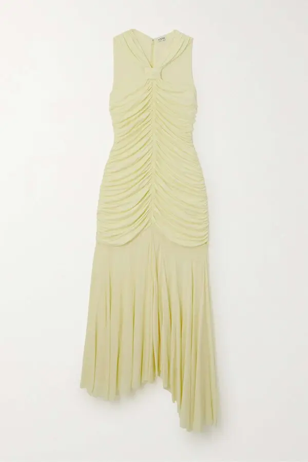 Loewe Asymmetric Gathered Crepe Midi Dress
