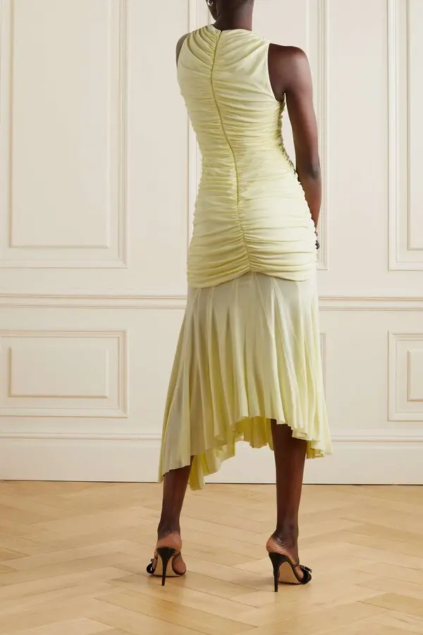Loewe Asymmetric Gathered Crepe Midi Dress
