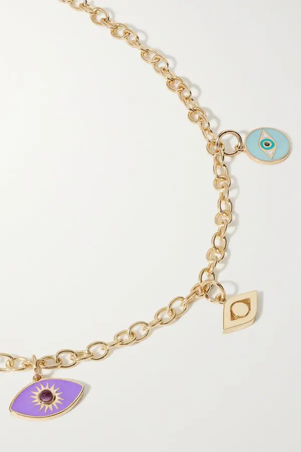 SYDNEY EVAN Mini Evil Eye 14-karat Amethyst And Diamond Anklet