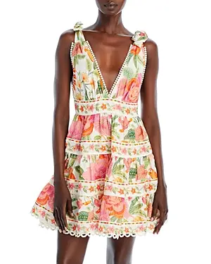 Farm Rio Macaw Bloom Mini Dress In Off-White - 65% Off | Editorialist