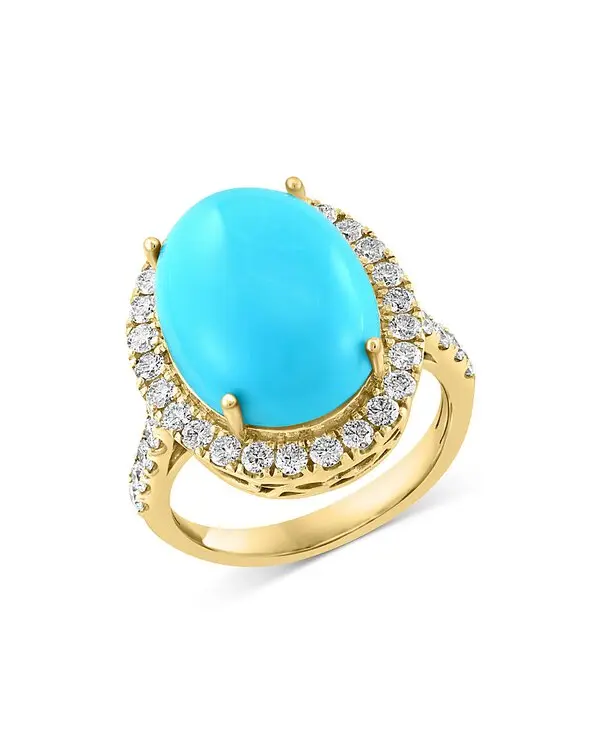 Bloomingdale'S Turquoise & Diamond Ring In 14k Yellow Gold - Blue/yellow