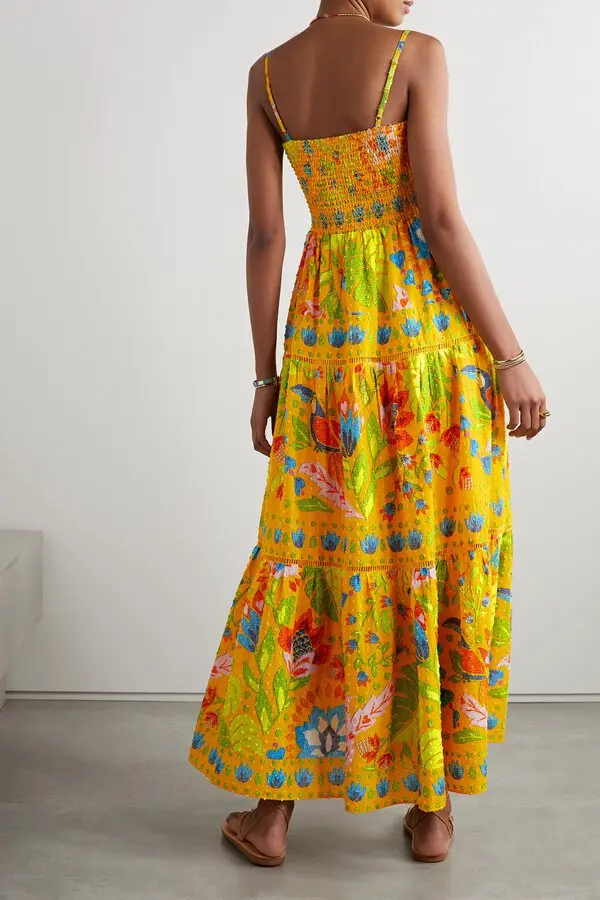 Farm Rio Tiered Printed Fil Coup Cotton Maxi Dress In Yellow - 40% Off |  Editorialist