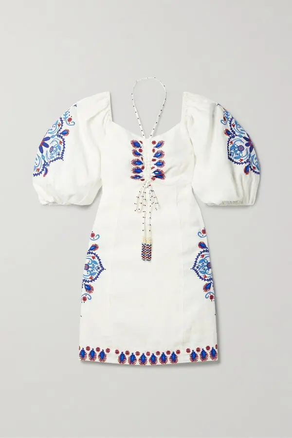 Farm Rio Embellished Embroidered Linen-Blend Mini Dress In Off-White - 30%  Off | Editorialist