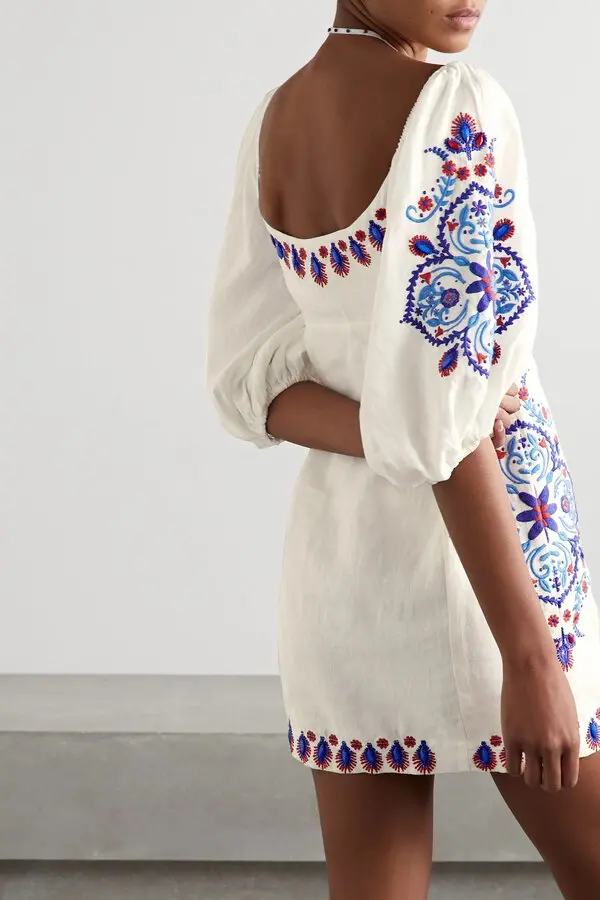 Farm Rio Embellished Embroidered Linen-Blend Mini Dress In Off-White - 30%  Off | Editorialist