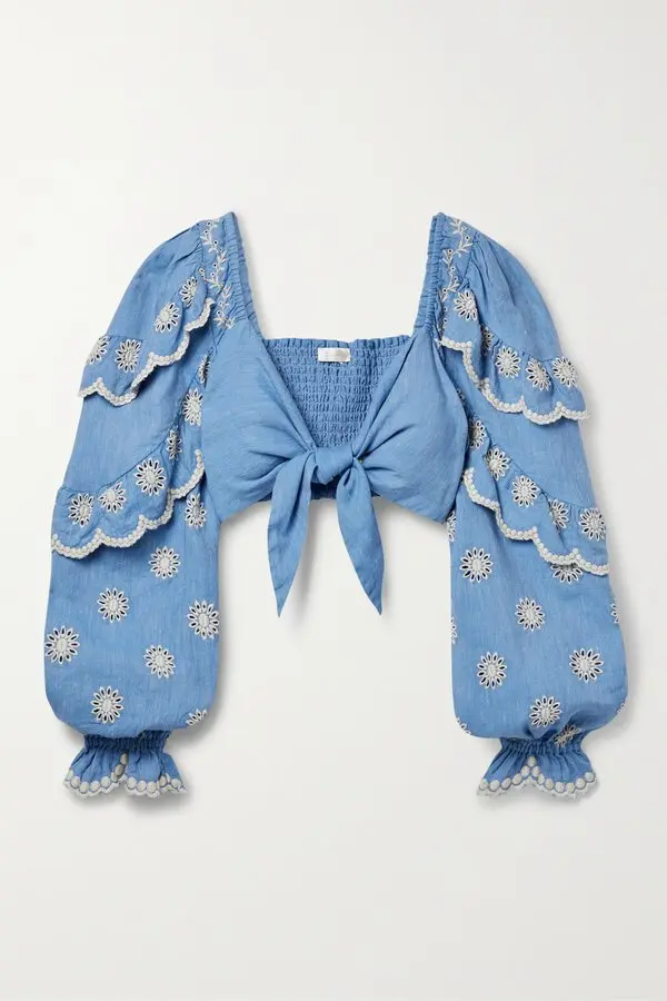 LoveShackFancy Milanti Broderie Anglaise Cotton And Linen-blend Top