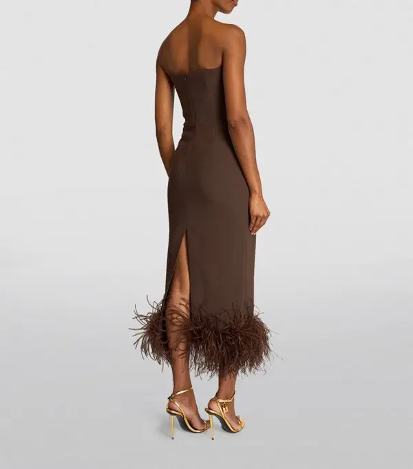 brown dress with feather trim 1950s Cardinal Brown Silk Chiffon and Feather Trim Dress