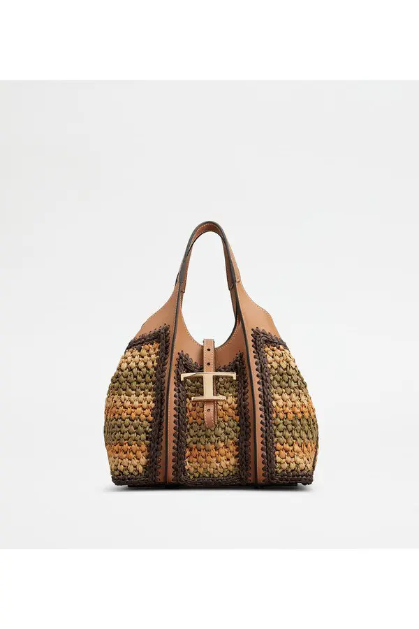 TOD'S T Timeless Shopping Bag In Leather And Fabric Mini