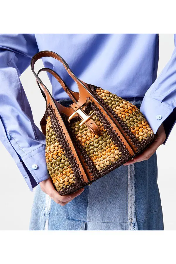 TOD'S T Timeless Shopping Bag In Leather And Fabric Mini