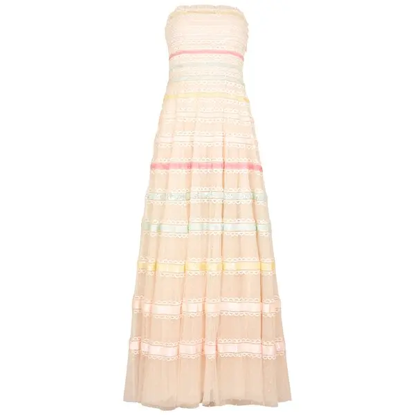 NEEDLE & THREAD Rainbow Embellished Strapless Tulle Gown 6