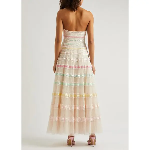 NEEDLE & THREAD Rainbow Embellished Strapless Tulle Gown 6