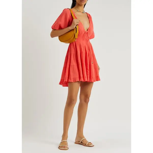 Free People Perfect Day Cotton-Gauze Mini Dress In Coral - 62% Off |  Editorialist