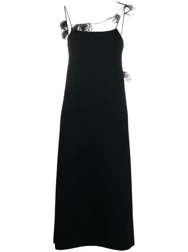 JIL SANDER Feather-trim Slip Dress - Black