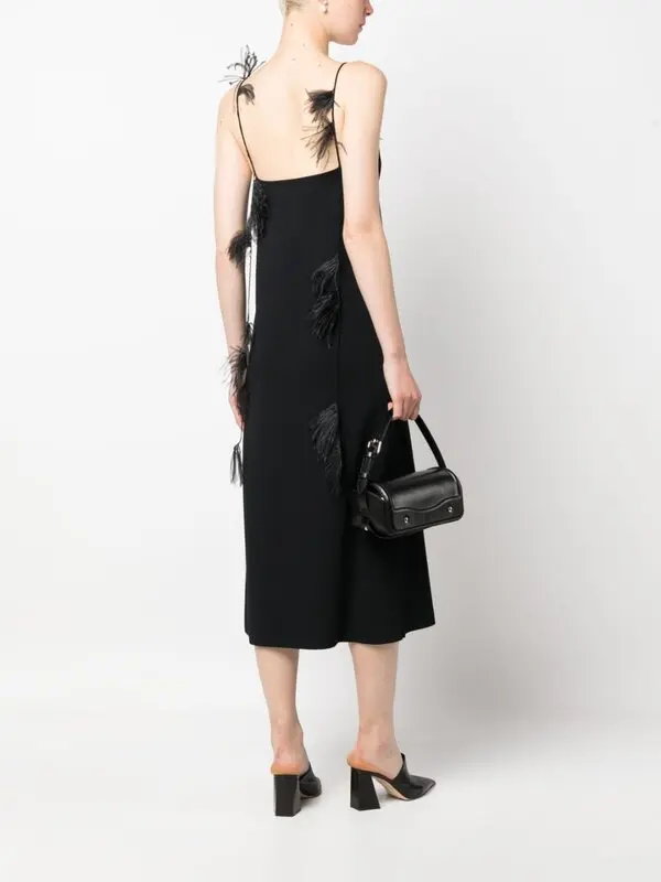 JIL SANDER Feather-trim Slip Dress - Black
