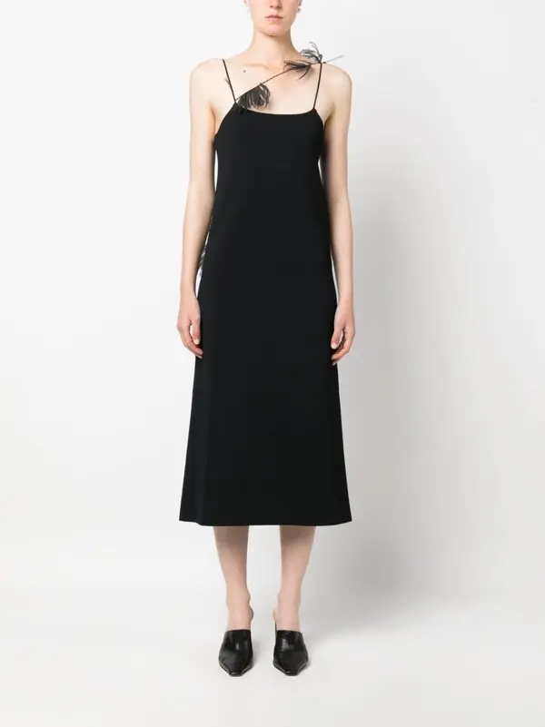 JIL SANDER Feather-trim Slip Dress - Black