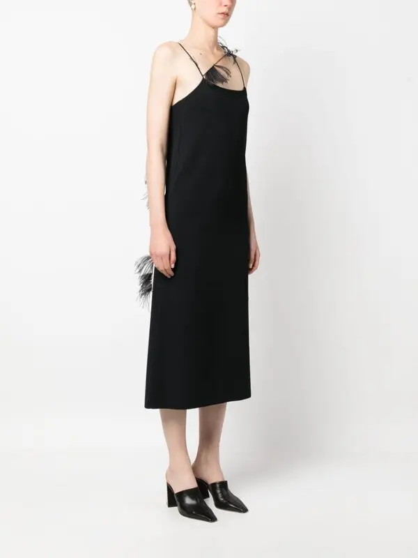JIL SANDER Feather-trim Slip Dress - Black