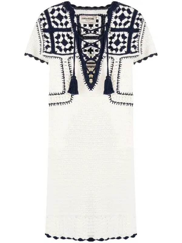 Zadig&Voltaire Imany Tasselled Crochet Organic Cotton Minidress - White