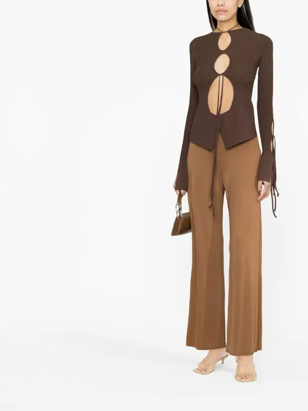 ANDREĀDAMO Tie-fastening Long-sleeve Knitted Top - Brown