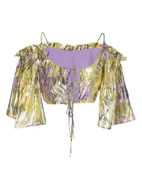 HAYLEY MENZIES Metallic Printed Off-shoulder Top