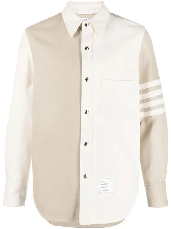 Thom Browne 4-bar Patchwork Denim Shirt - Neutrals